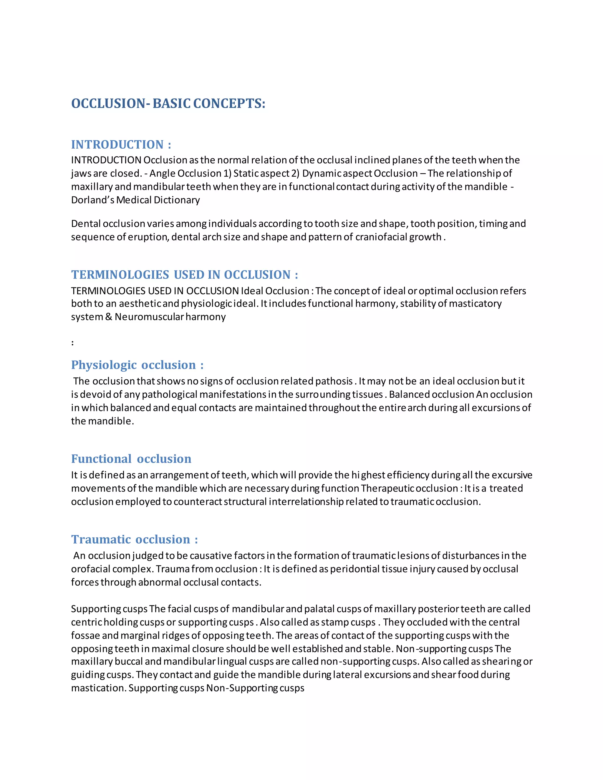 OCCLUSION BASIC CONCEPTS | DOCX