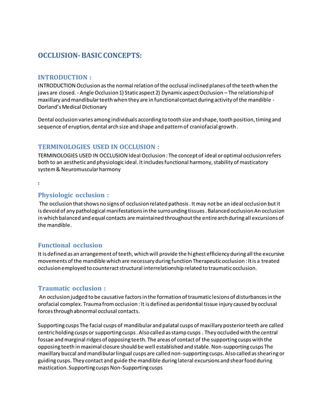 OCCLUSION BASIC CONCEPTS | PDF