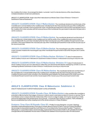 CLASSIFICATION OF MAL OCCLUSION | PDF
