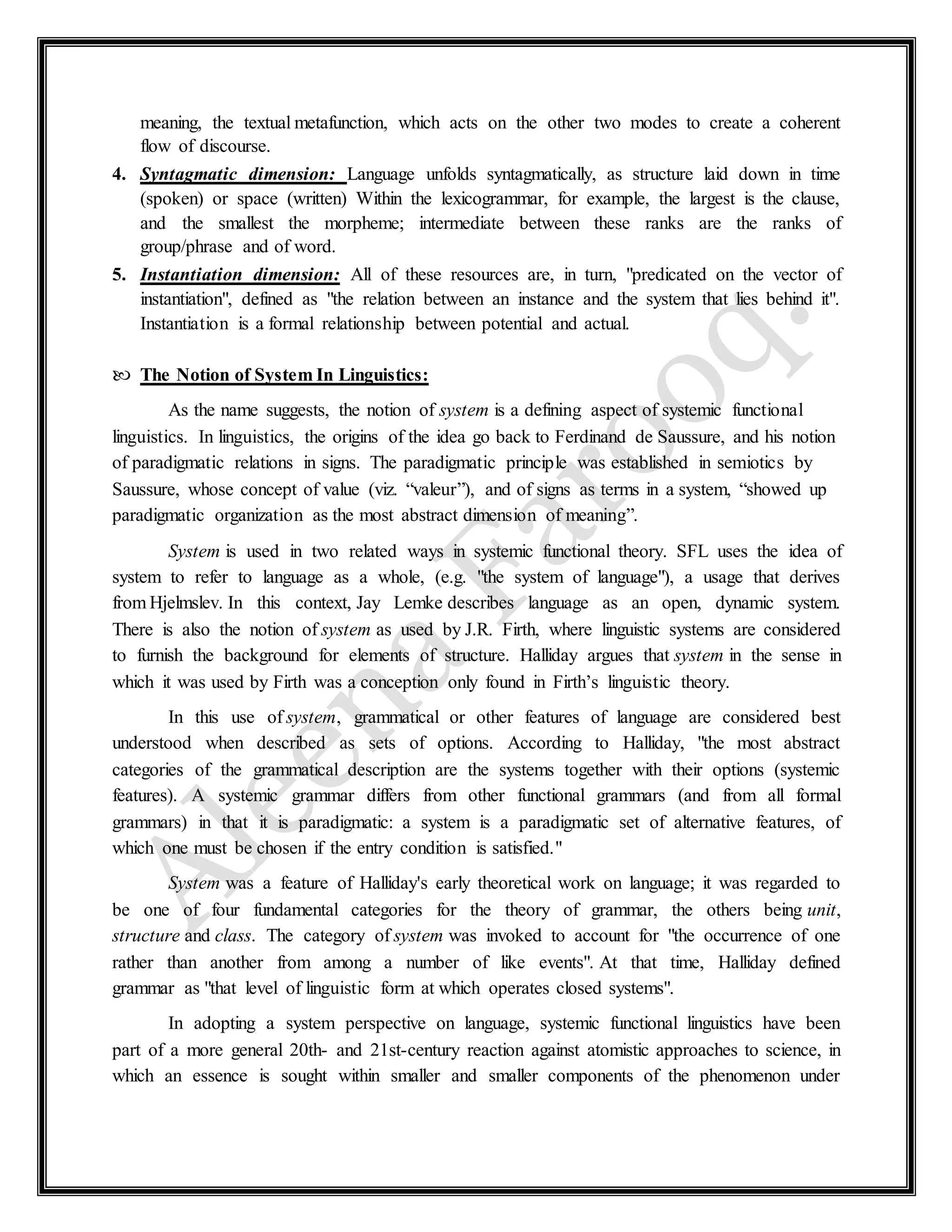 Introduction to Systemic Functional Linguistics | DOCX