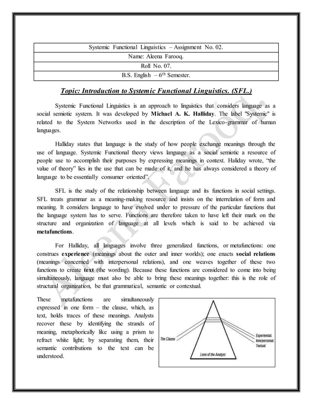 Introduction to Systemic Functional Linguistics | DOCX