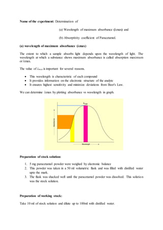 Determination of (a) Wavelength of maximum absorbance (λmax) and (b ...