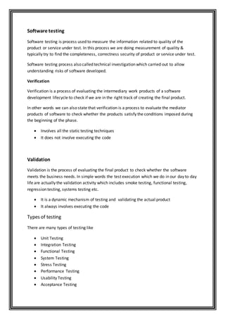 Software testing assignment | DOCX