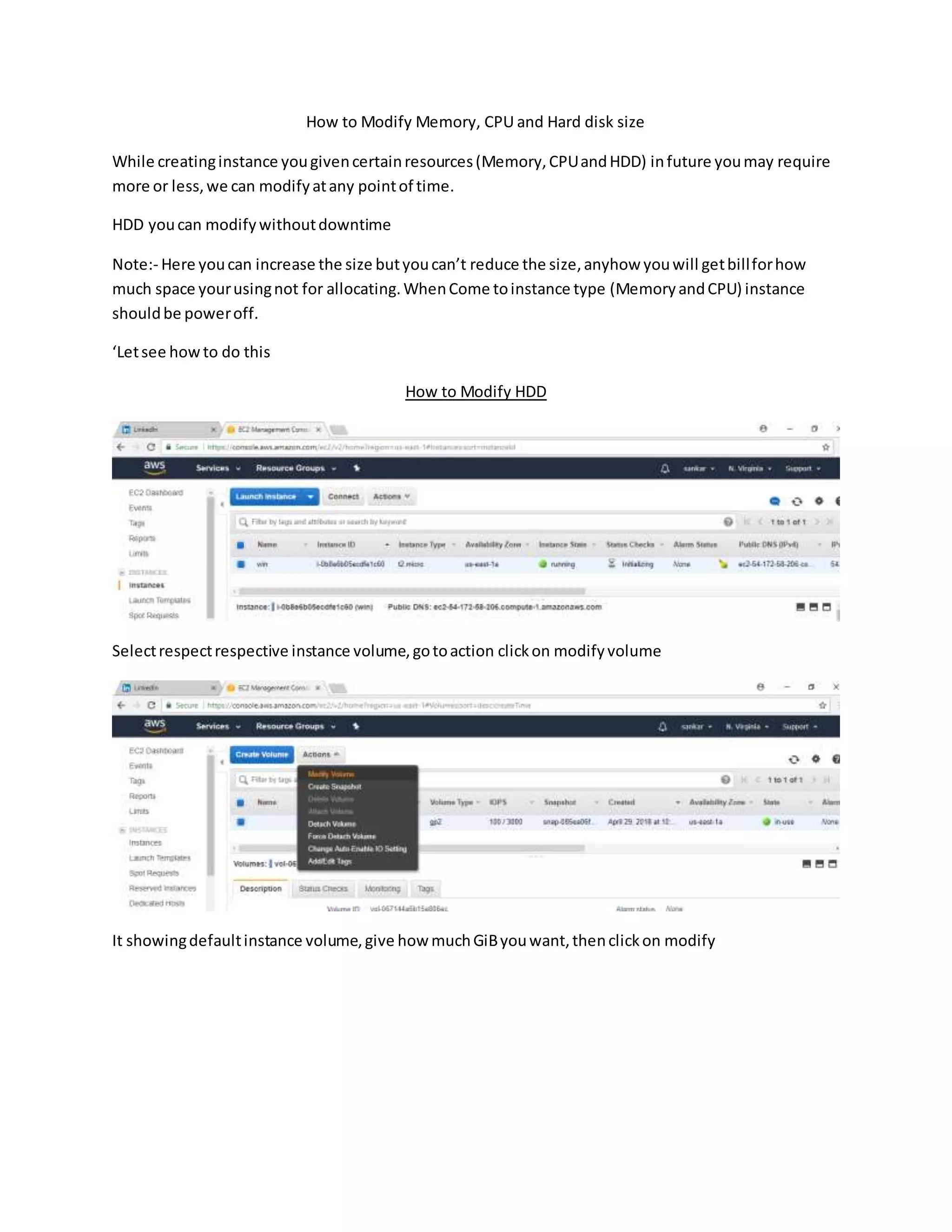 AWS | how to upgrade resource | DOCX | Cloud Computing | Internet