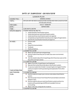general science assignment of lesson planing of why we need ...