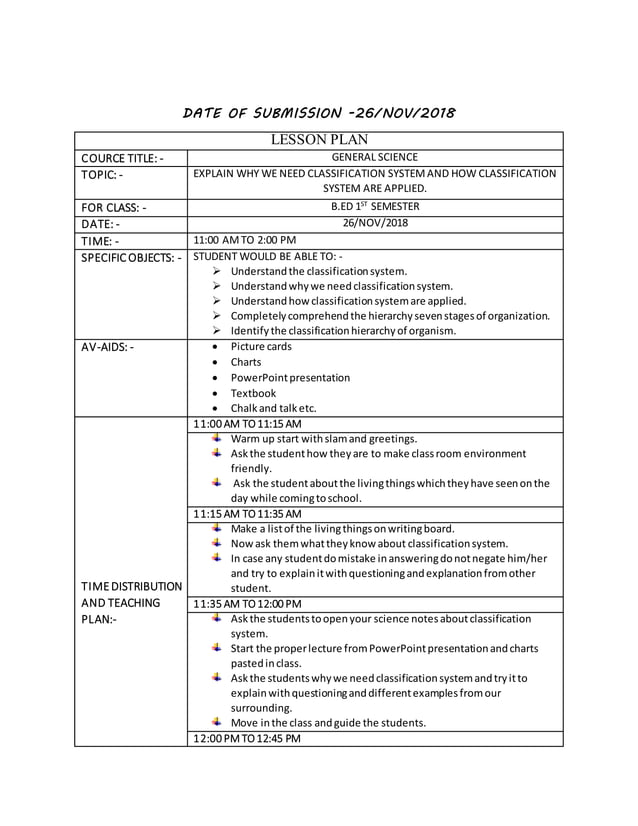 general science assignment of lesson planing of why we need ...