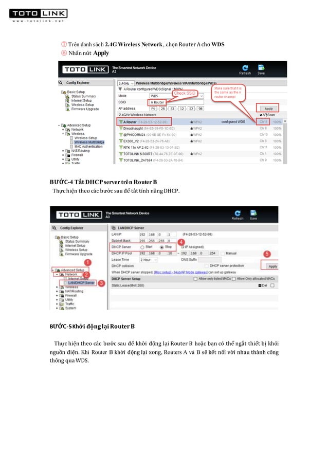 Thiết lập WDS trên thiết bị Router Wifi A3 TOTOLINK | PDF