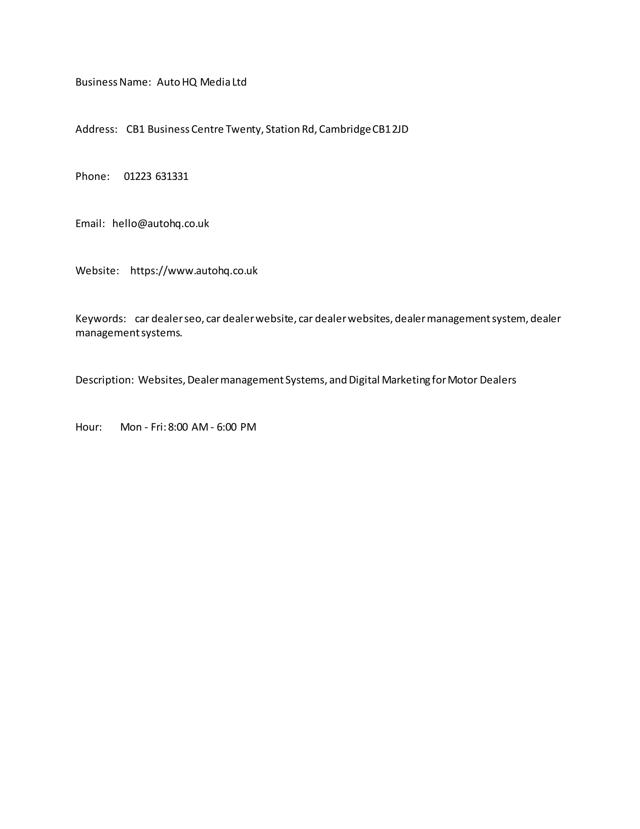 Auto HQ Media Ltd | PDF