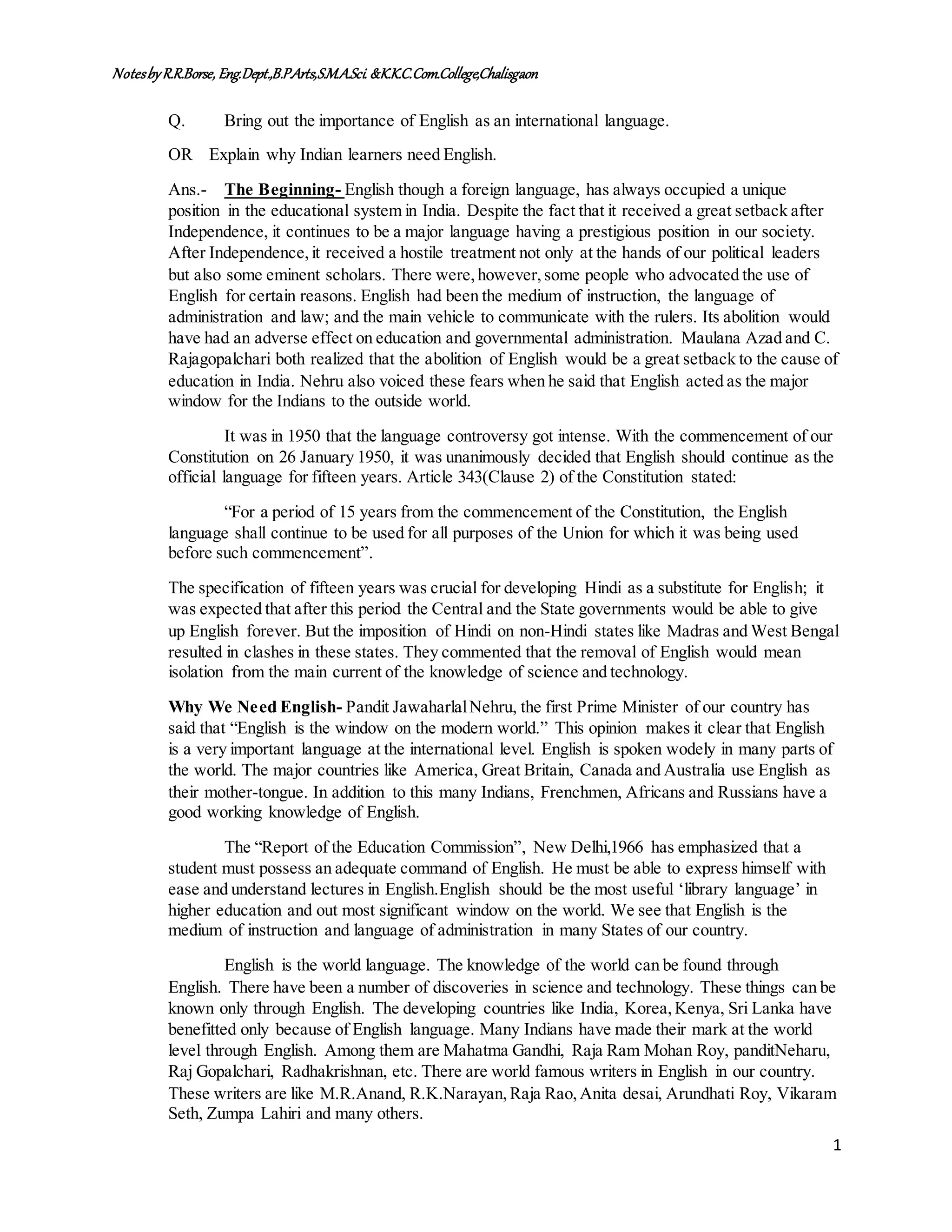 Importance of English Language and its educational objectives in ...