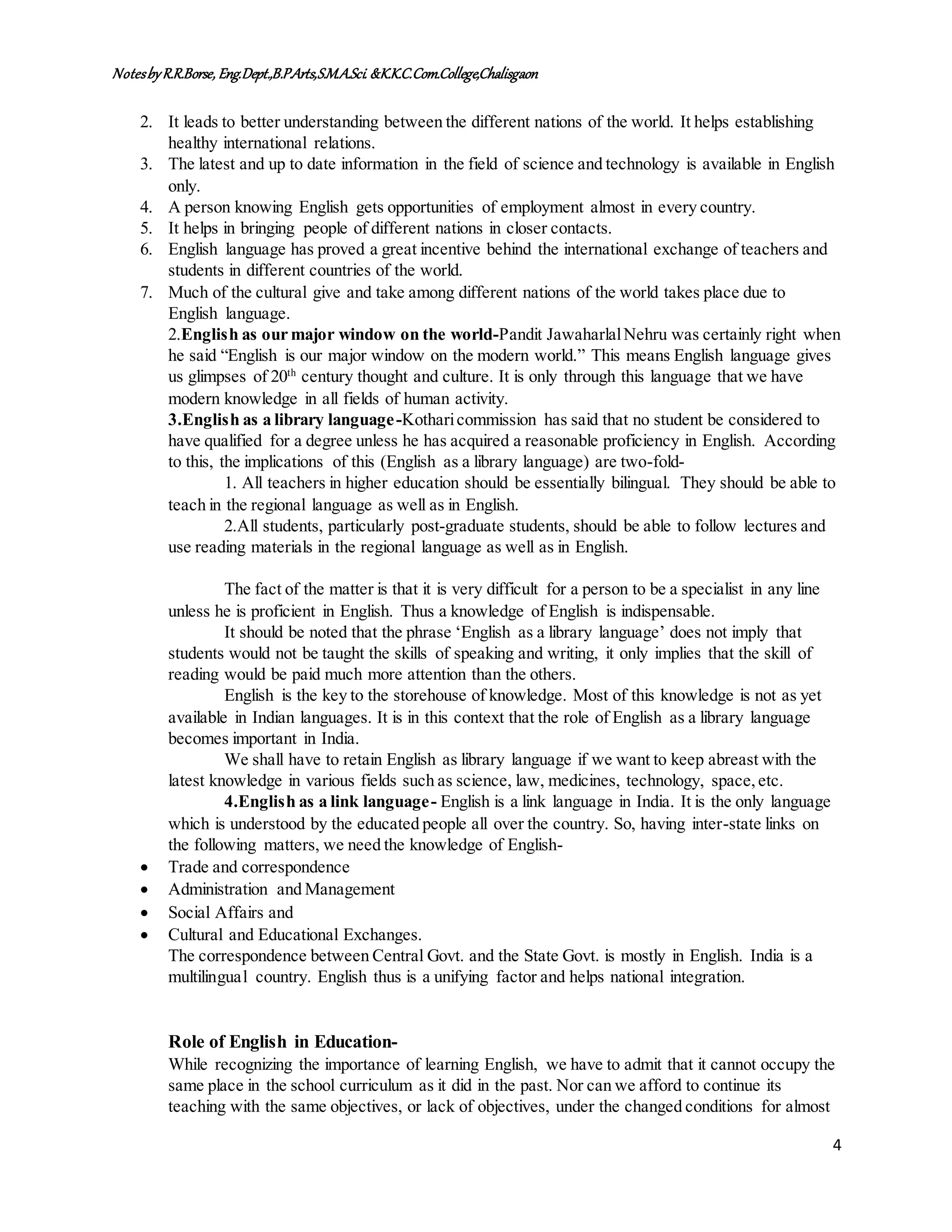 Importance of English Language and its educational objectives in ...