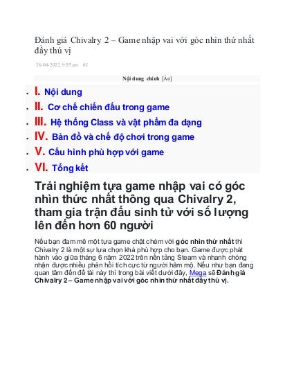 Đánh giá Chivalry 2 | PDF