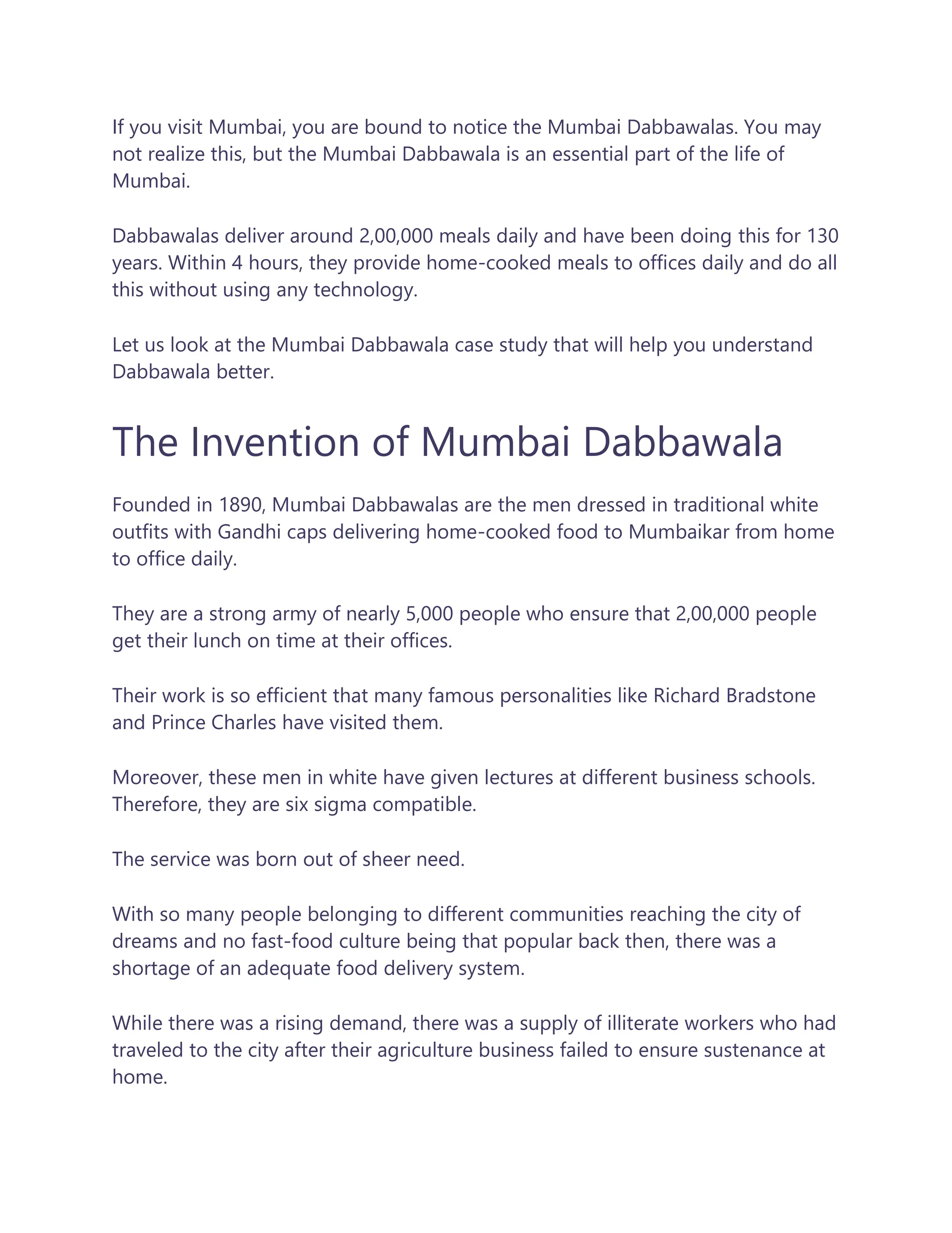 Case Study of Popular Mumbai Dabbawala System | DOCX