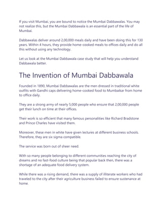 Case Study of Popular Mumbai Dabbawala System | DOCX