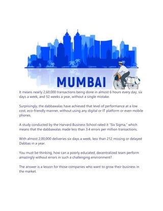 Case Study of Popular Mumbai Dabbawala System | DOCX