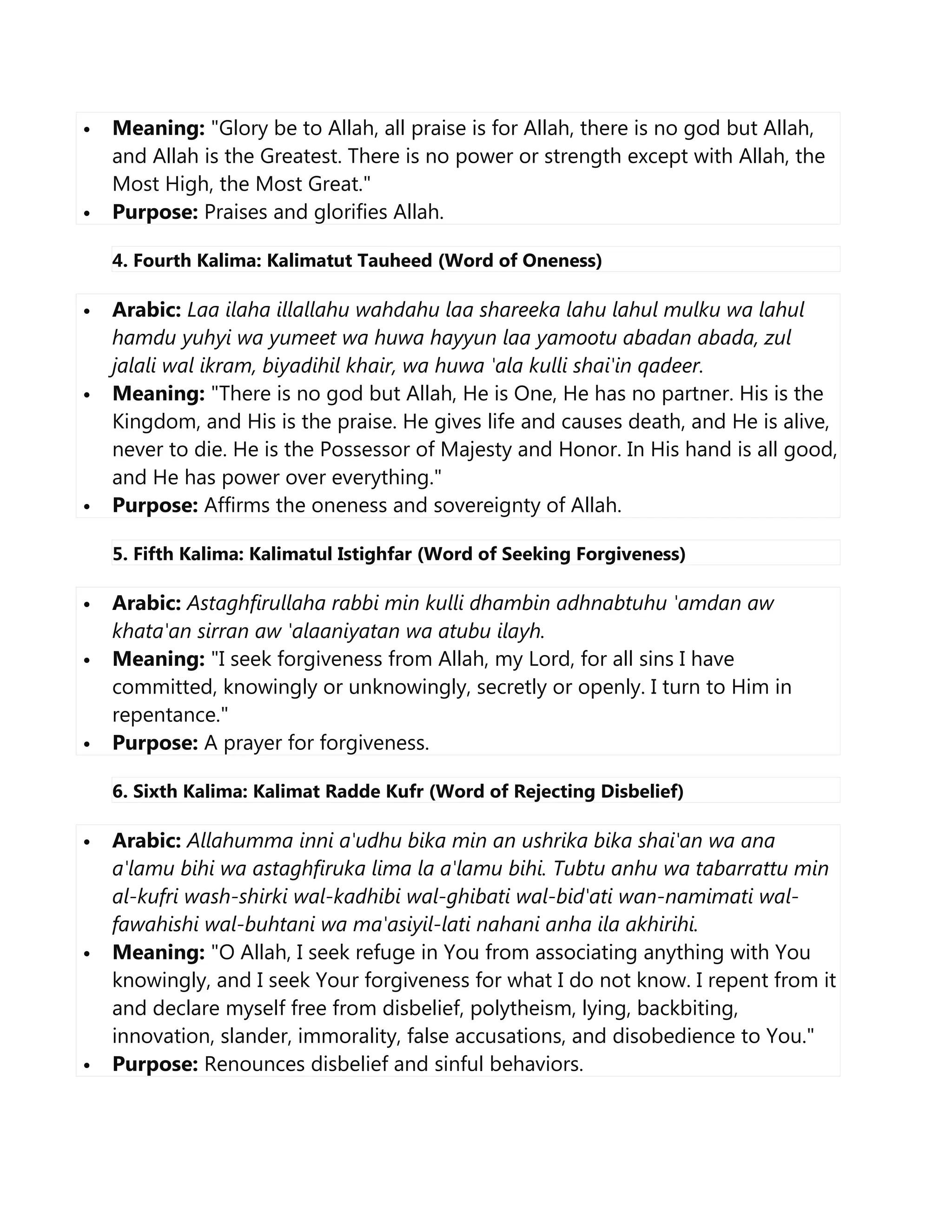 What is Kalima in Islam? How Many Kalimas Are in Islam? | PDF