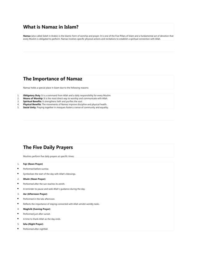 What is Namaz in Islam? The Importance of Namaz | PDF