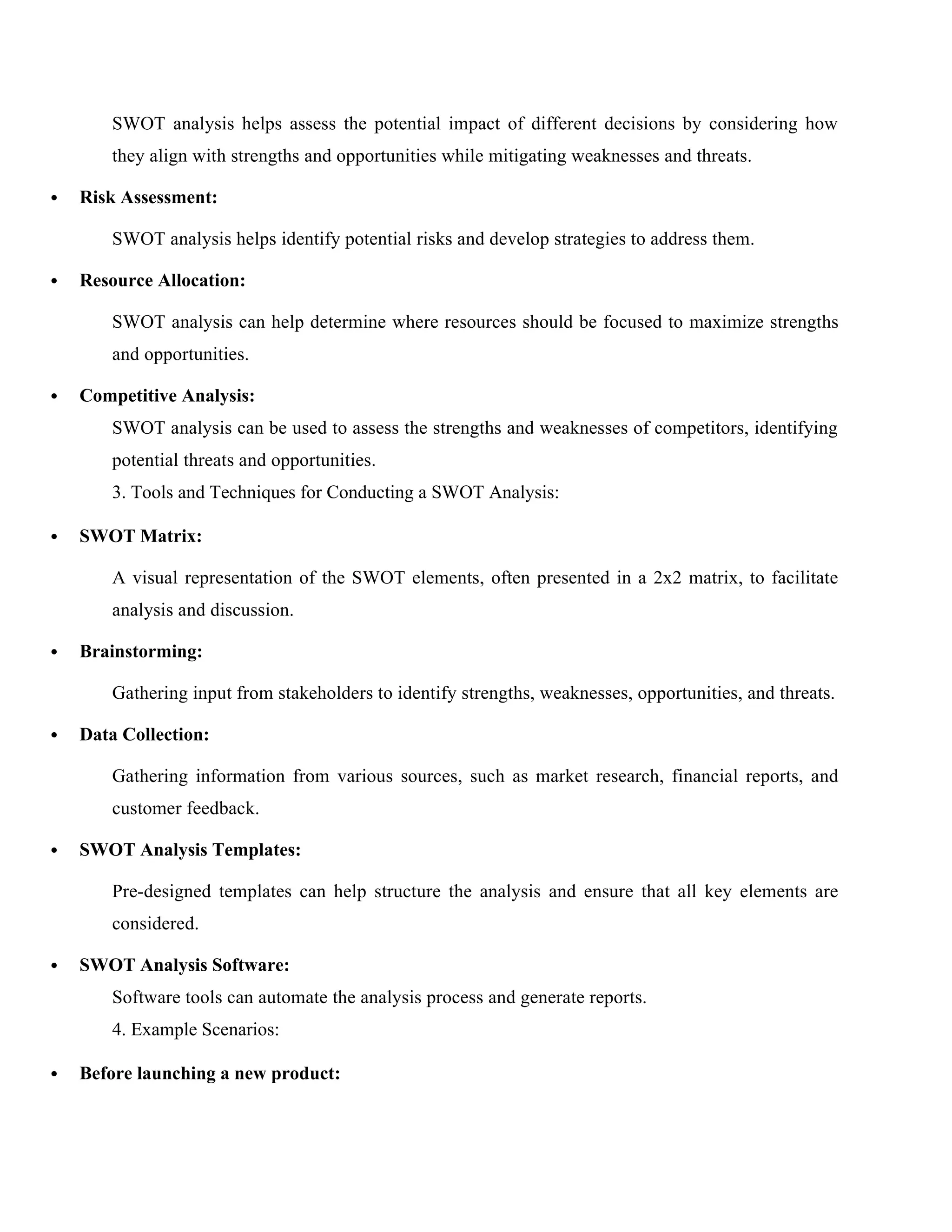 Tools and Techniques for Decision Making SWOT Analysis | DOCX