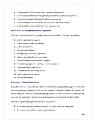 Programme planning and evaluation in extension work | PDF