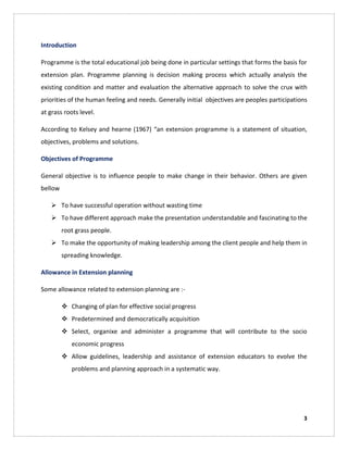 Programme planning and evaluation in extension work | PDF