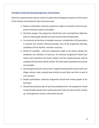 Programme planning and evaluation in extension work | PDF