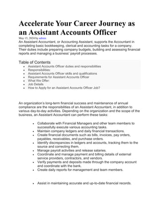 Accelerate Your Career Journey as an Assistant Accounts Officer | PDF