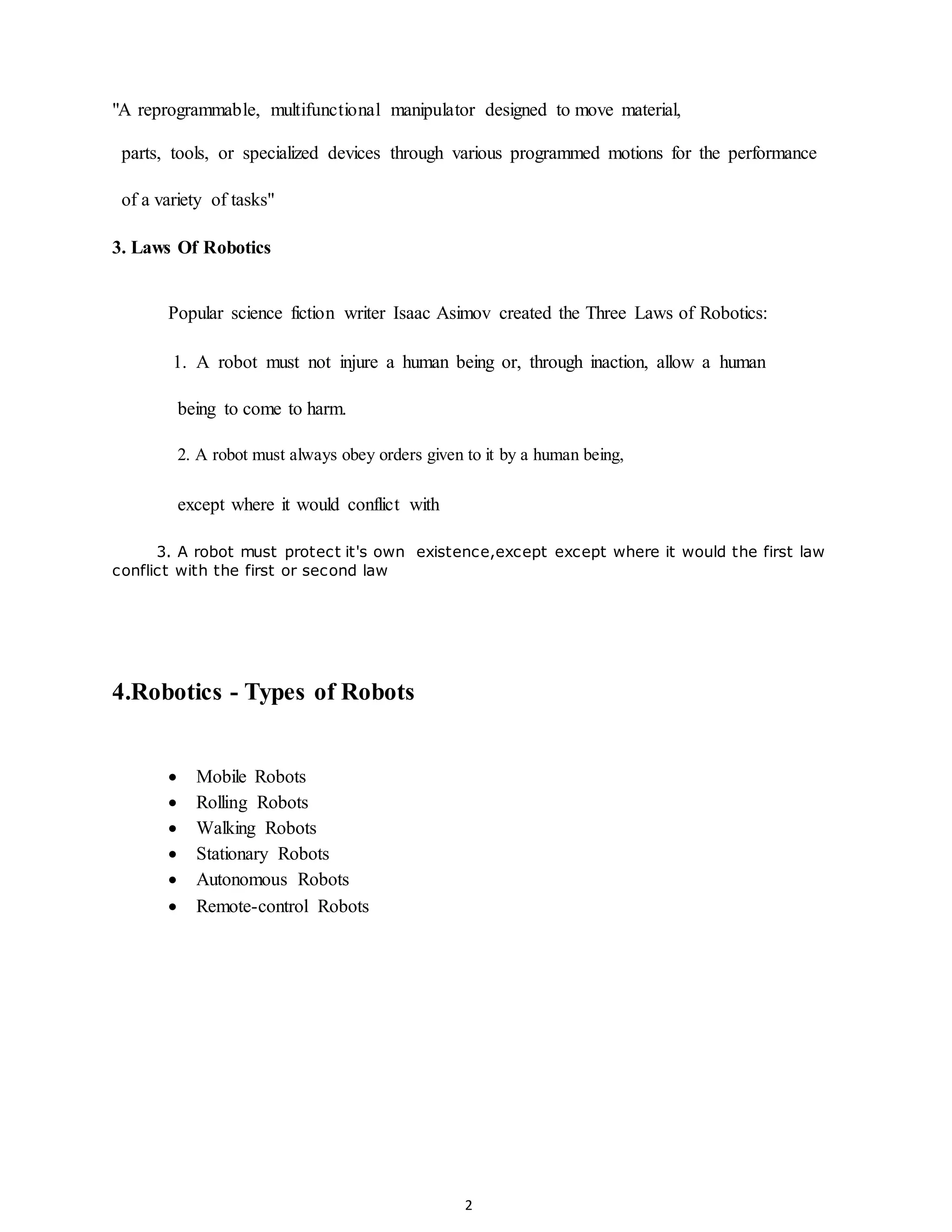 Seminar Report Robotics Docx Robotics Technology And Computing