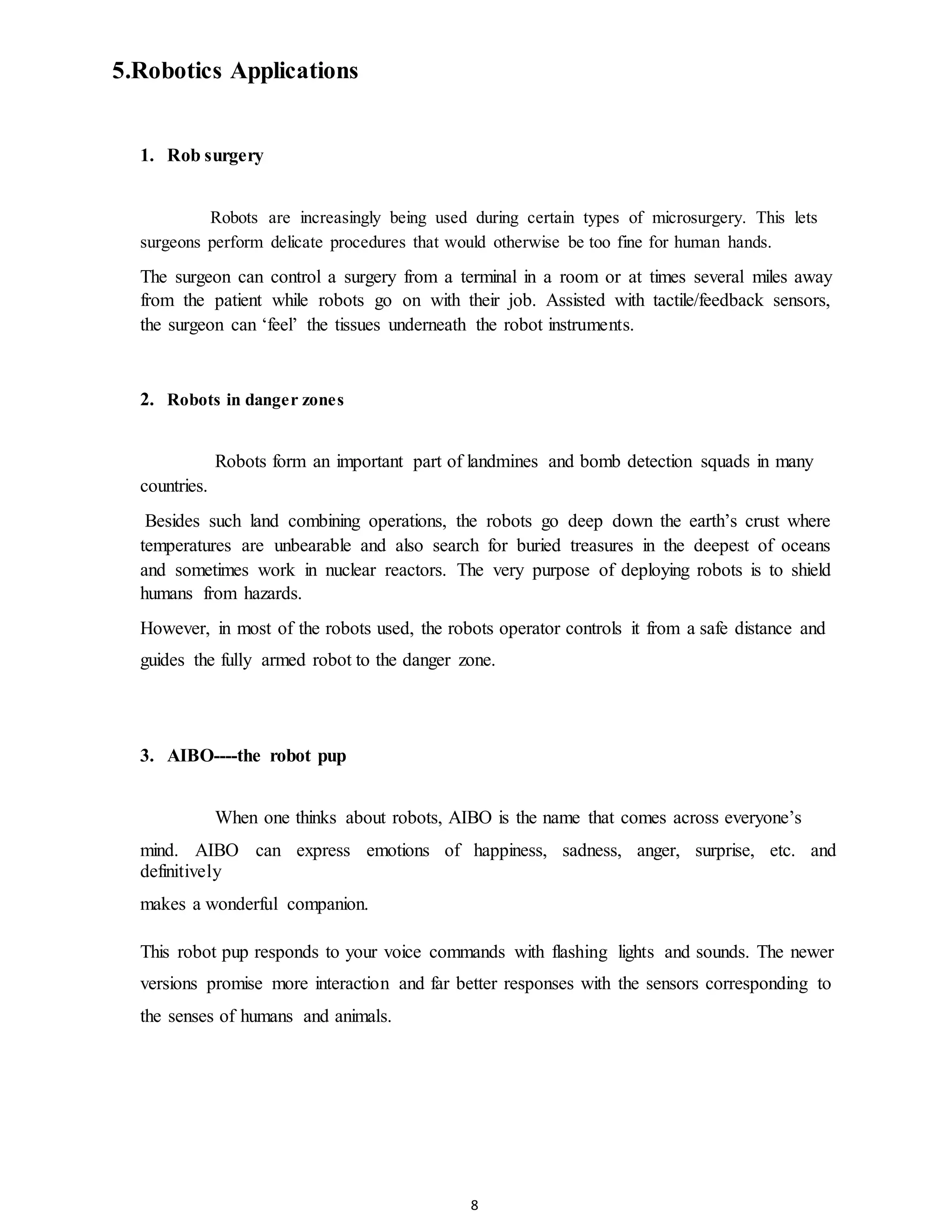 Seminar Report Robotics | DOCX