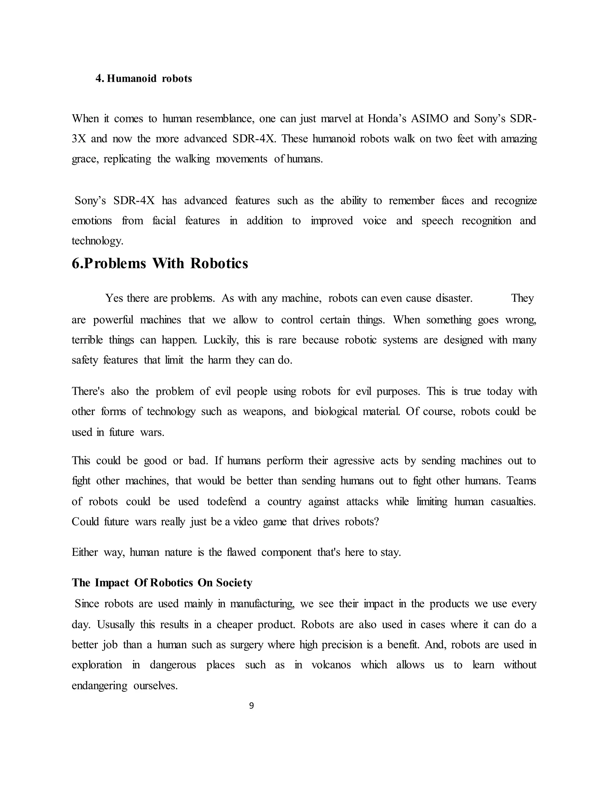 Seminar Report Robotics Docx Robotics Technology And Computing