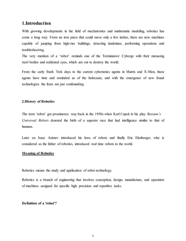 Seminar Report Robotics | DOCX | Robotics | Technology & Computing