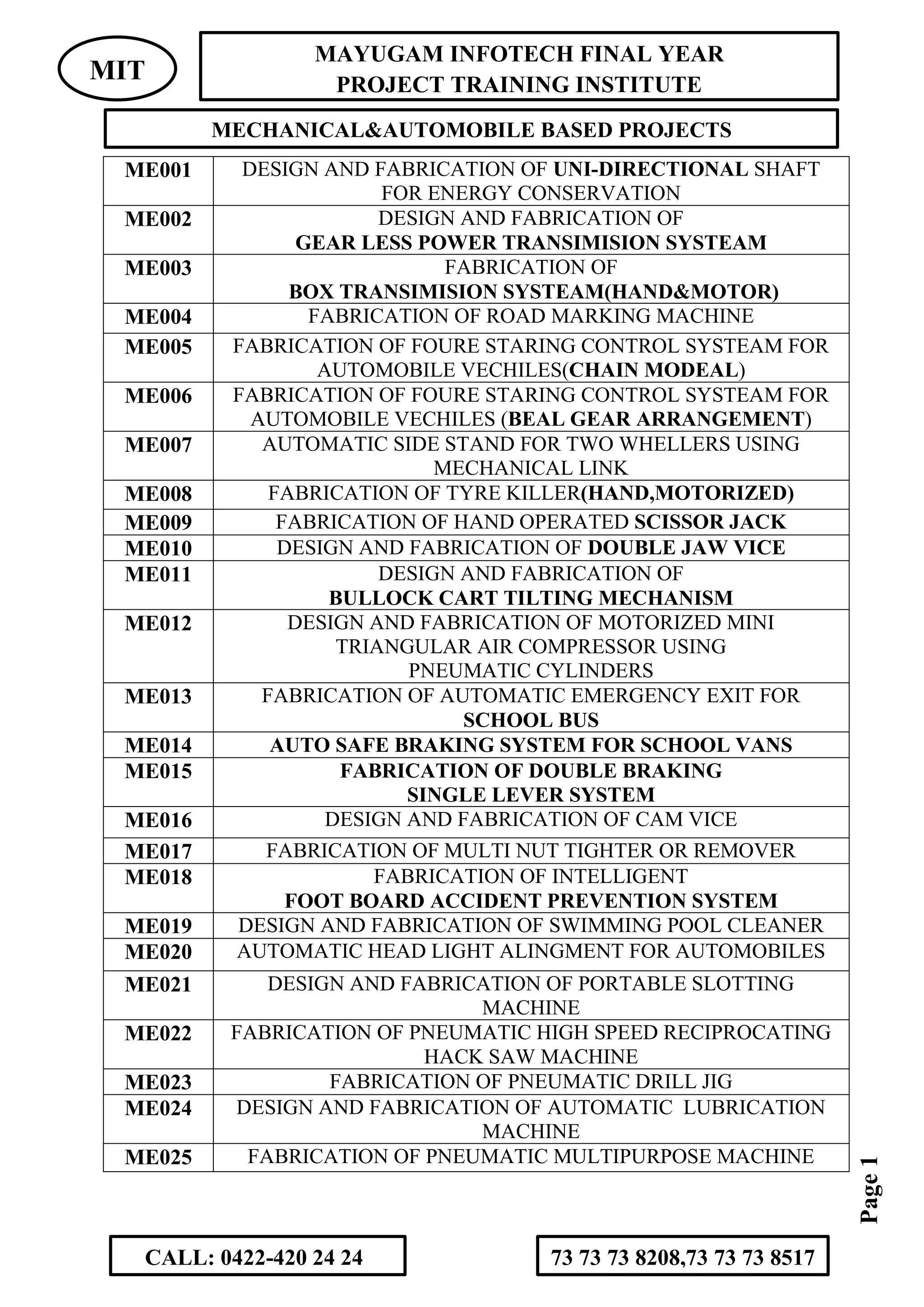 MINI PROJECT CATLOG FOR MECHANICAL , AUTOMOBILE, Mechatronics &ROBOTICS ...