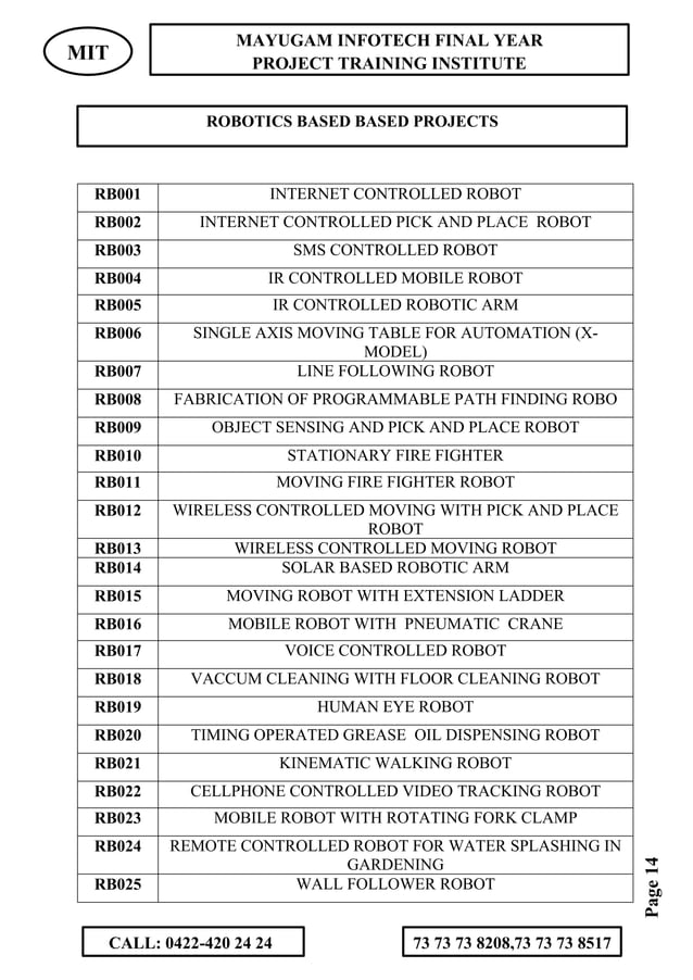 MINI PROJECT CATLOG FOR MECHANICAL , AUTOMOBILE, Mechatronics &ROBOTICS ...