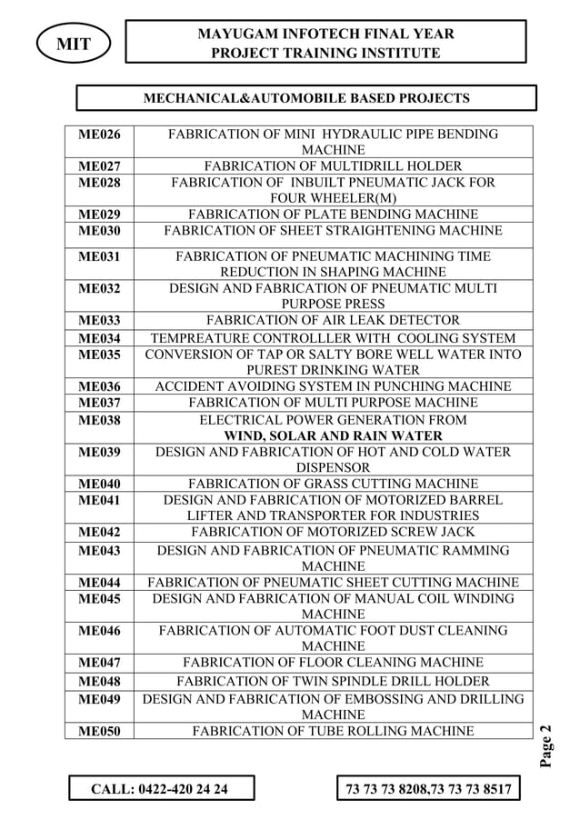 MINI PROJECT CATLOG FOR MECHANICAL , AUTOMOBILE, Mechatronics &ROBOTICS PROJECT | PDF