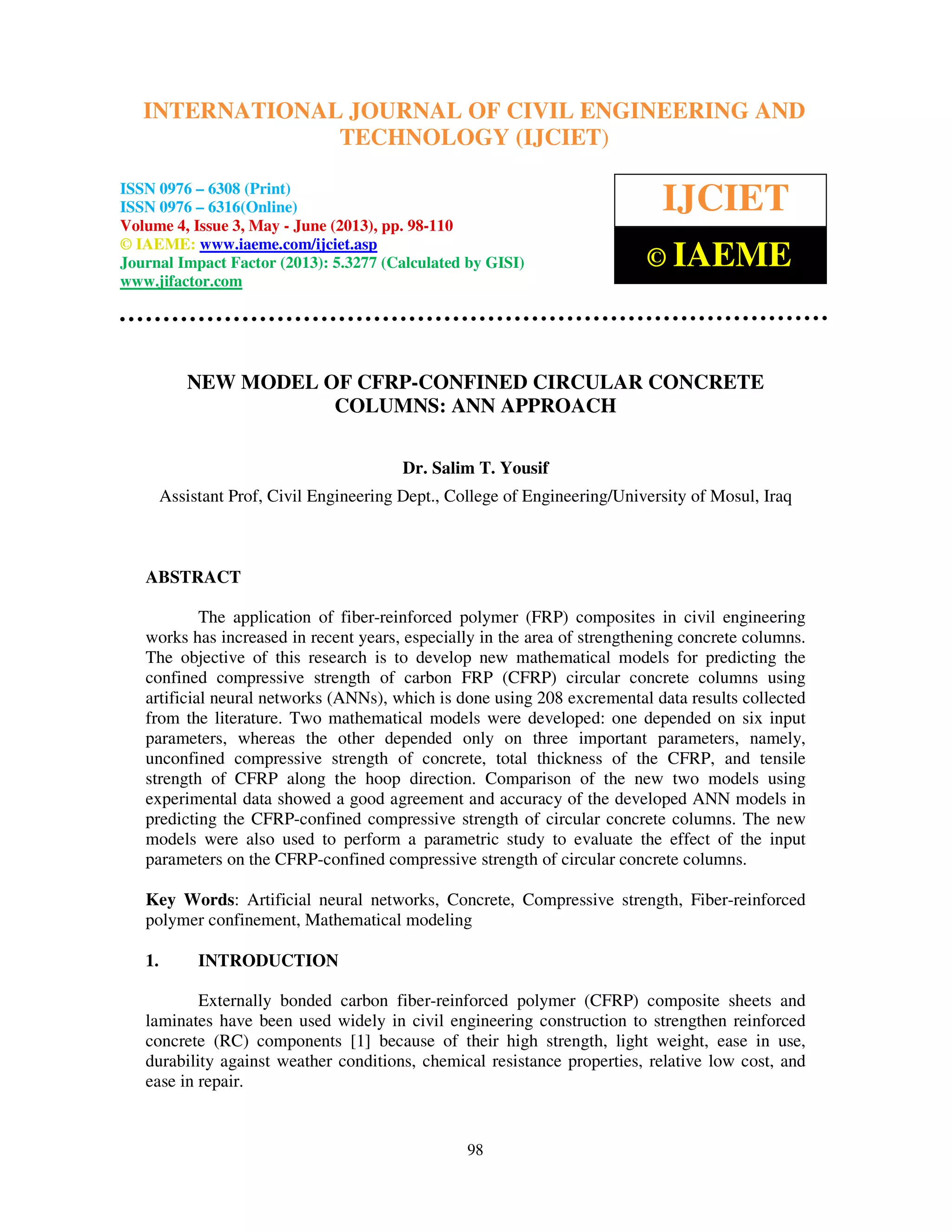 New model of cfrp confined circular concrete columns ann appr | PDF