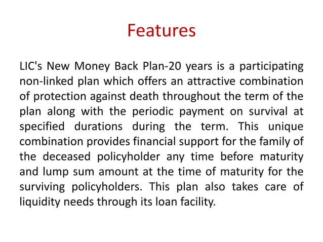 LIC - New Money Back - 20 years | PPTX