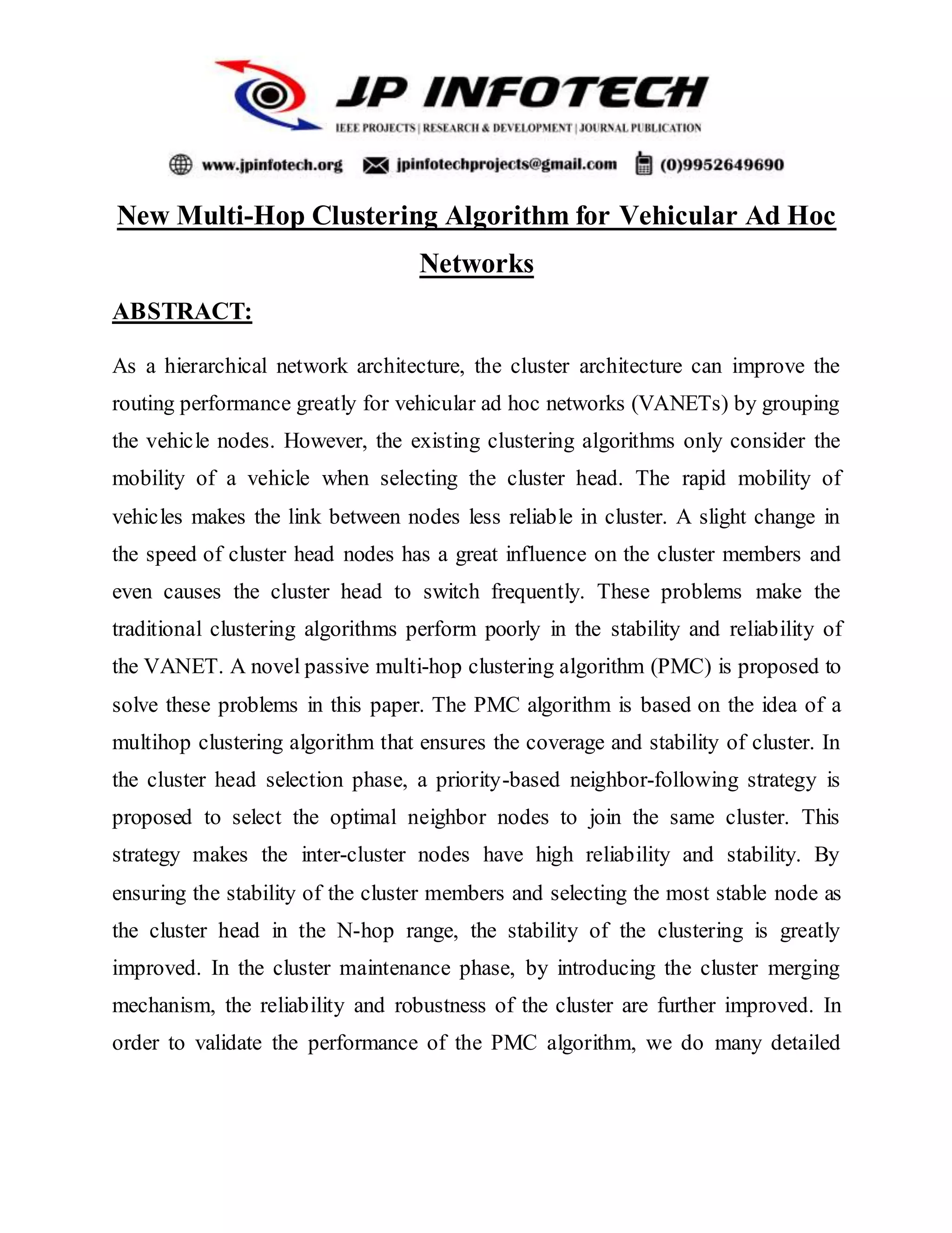 New Multi Hop Clustering Algorithm For Vehicular Ad Hoc Networks Pdf