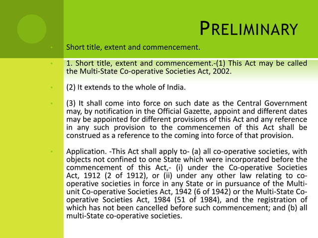 New Multi State Co Operative Societies Act, 2002. | PPTX | Law