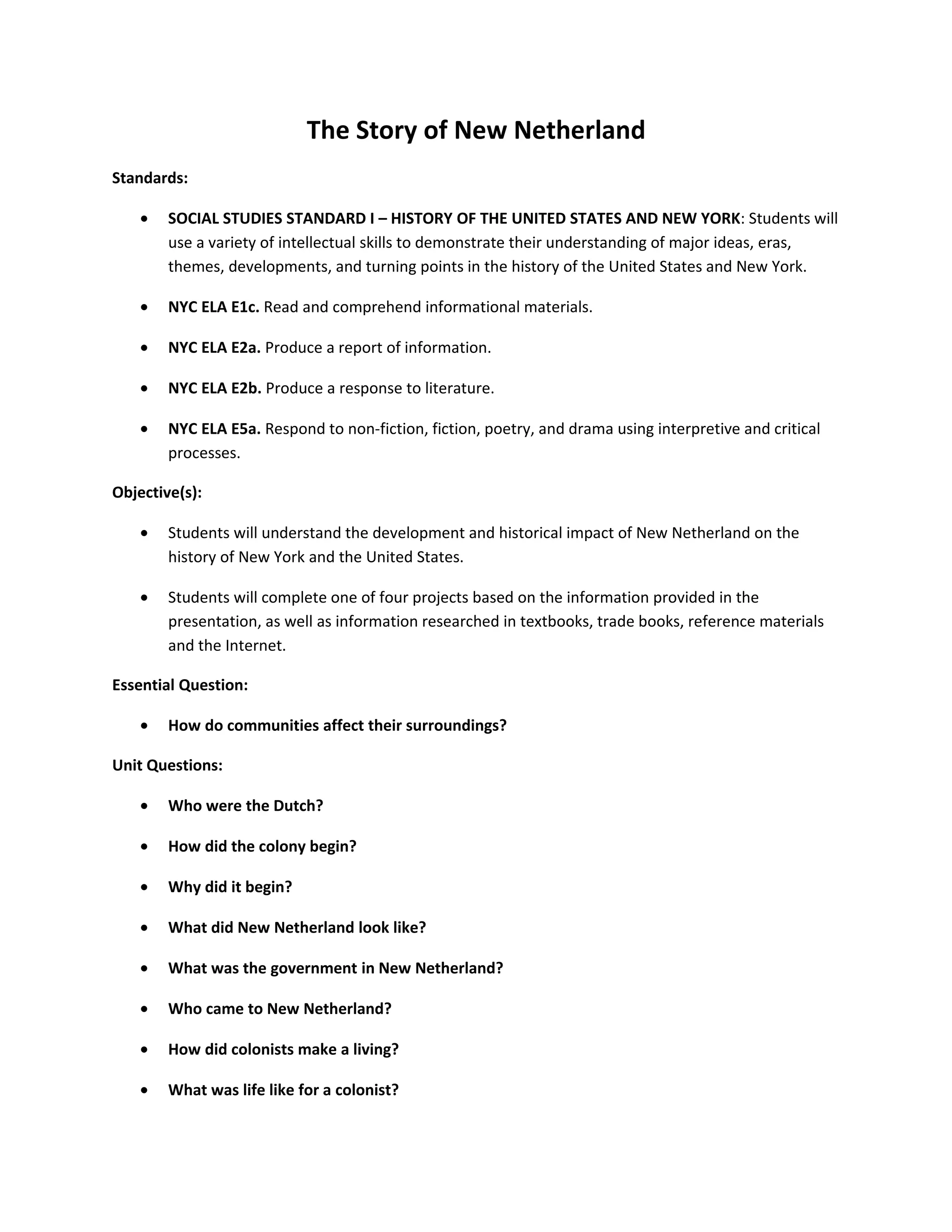 New Netherland Lesson Plan - L.D'Orazio | DOC