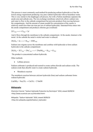 Manufacture of Sodium Hydroxide | DOCX