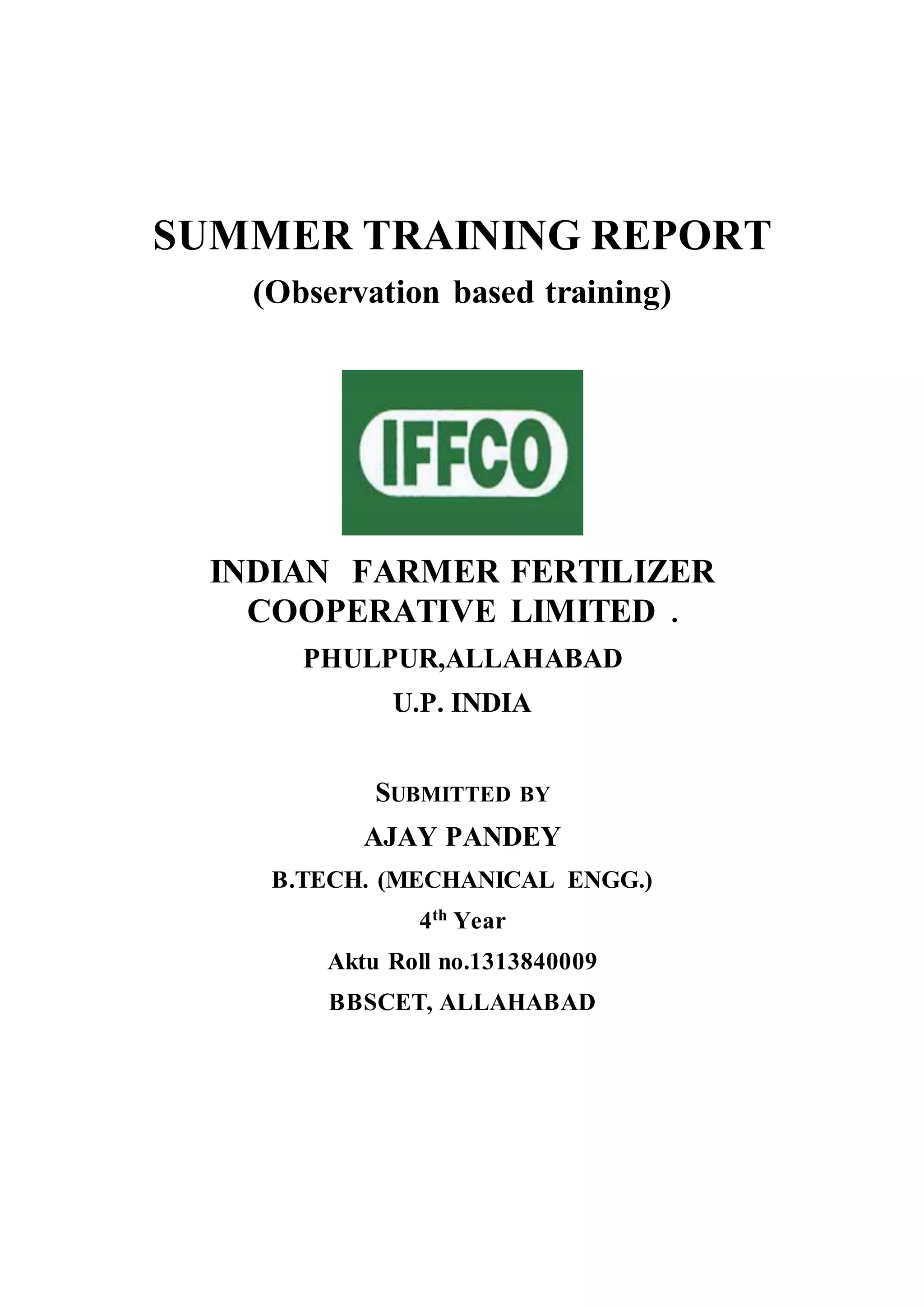 New new report on iffco phulpur allahabd | DOCX