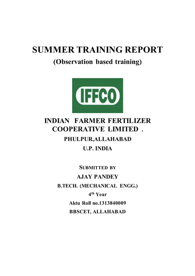 New new report on iffco phulpur allahabd | DOCX