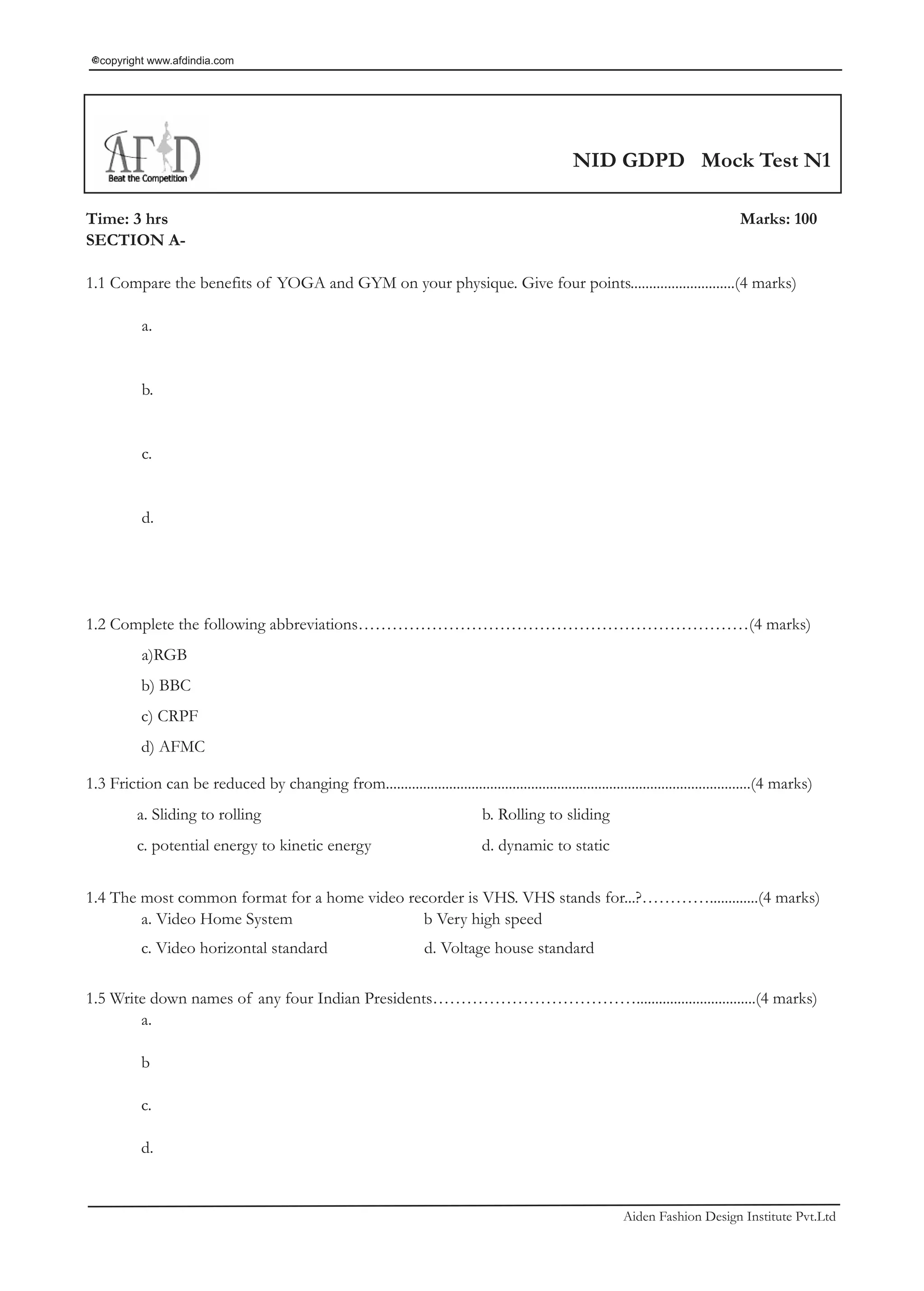 nid sample question paper | PDF