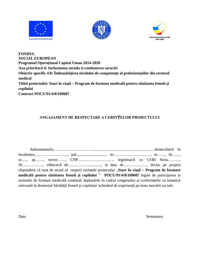 Angajament de respectare a cerințelor proiectului | PDF
