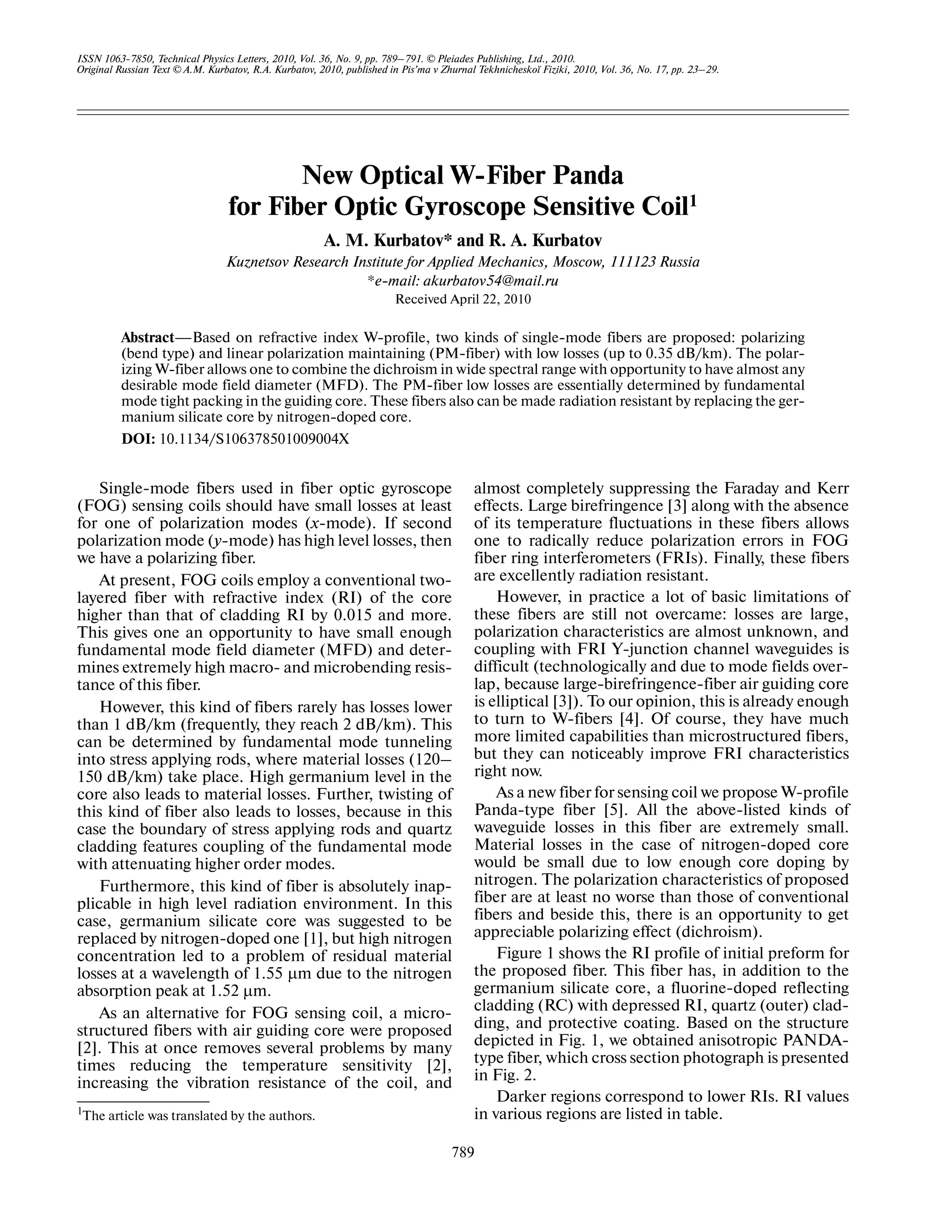 New optical w fiber panda for fiber optic gyroscope sensitive coil | PDF