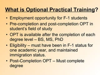 New Opt Rules Presentation 2009 | PPT