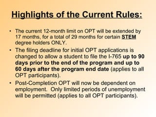 New Opt Rules Presentation 2009 | PPT