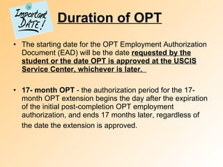 New Opt Rules Presentation 2009 | PPT