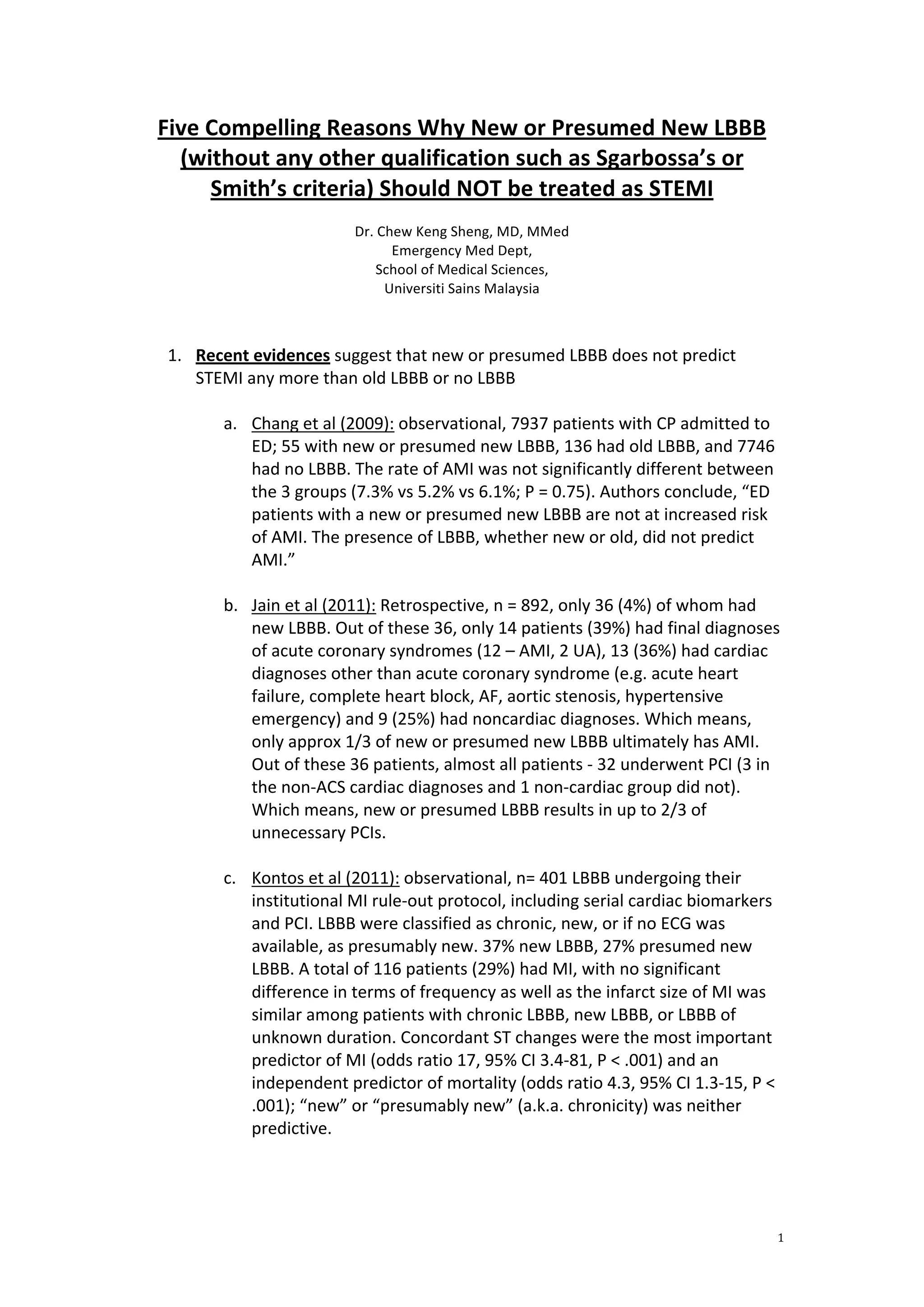 New or Presumed New LBBB To Be Treated As a STEMI Equivalent? A Contra ...