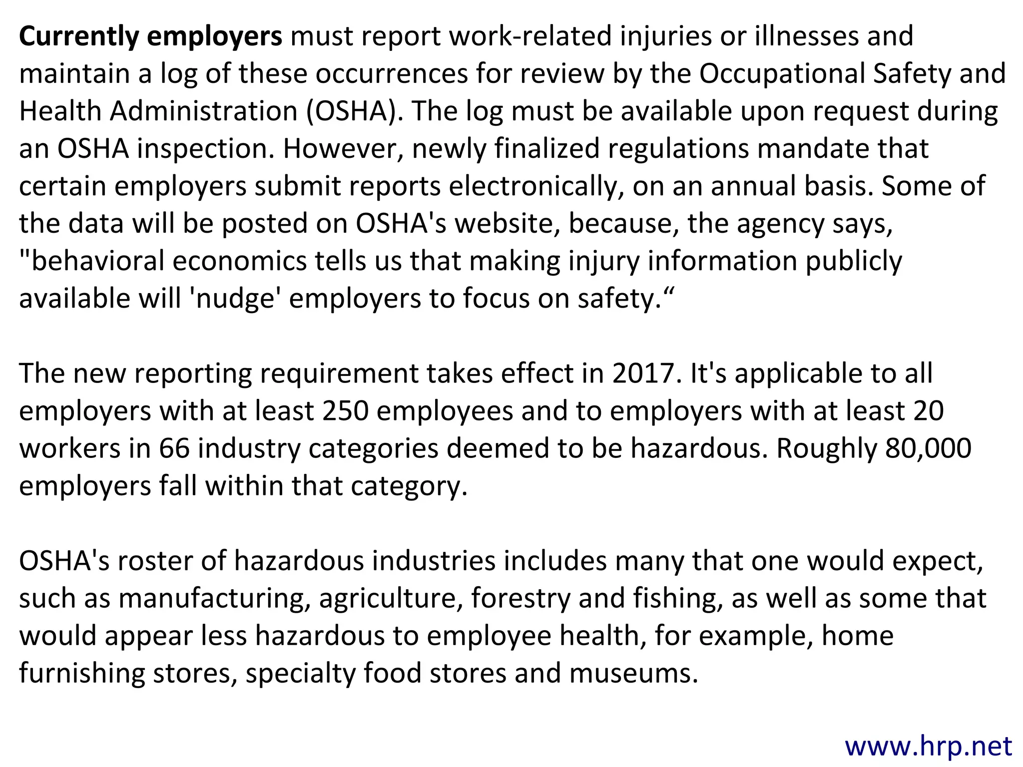 New OSHA Rules Spotlight Workplace Injuries, Illnesses | PPT | Injuries ...