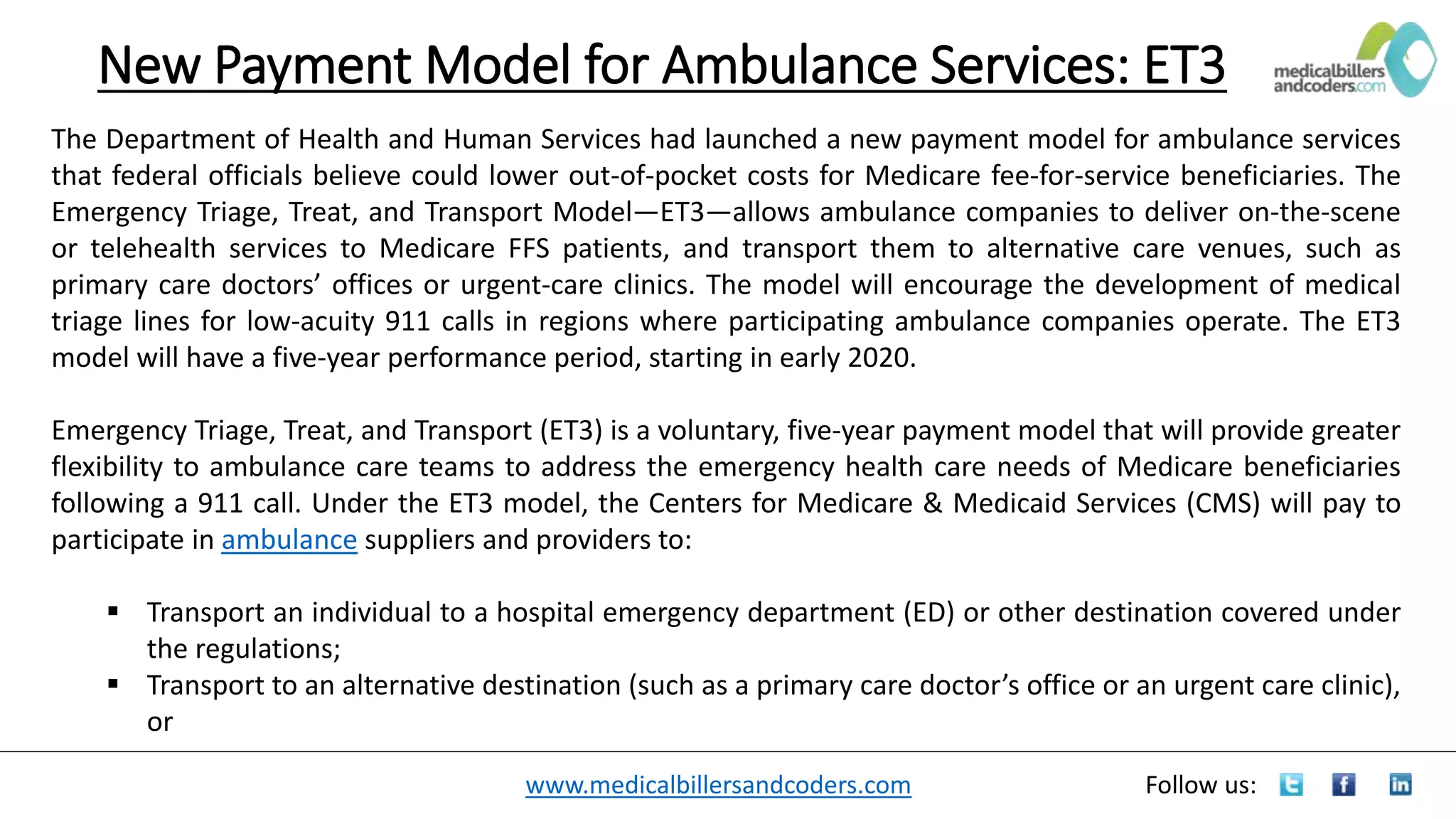 New Payment Model for Ambulance Services: ET3 | PPT