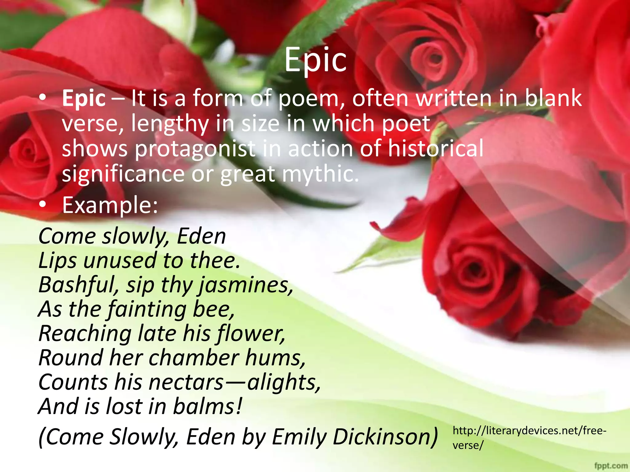 Definition, elements, types, and genres of poetry | PPTX